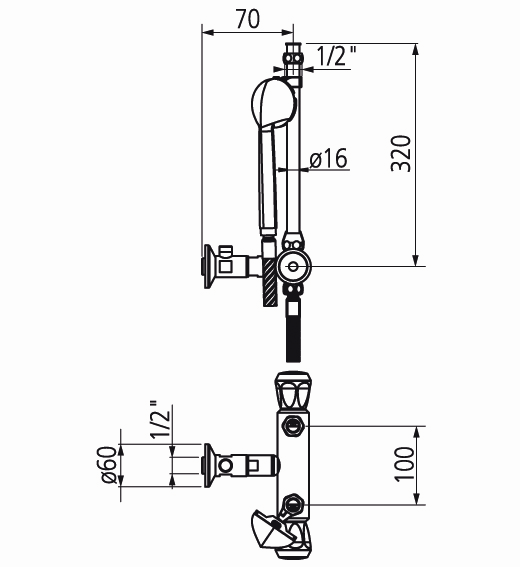 KWC Zweigriff-Armatur Kuri verchromt, NW 1/2", Niederdruck, für Dusche ...