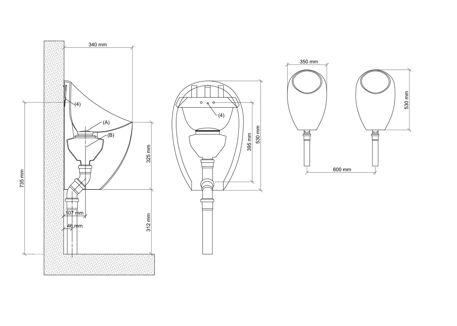 Sanit Urinal Cadet Glasfiber, mit HT-Deckel, Anschluss vertikal, grau ...