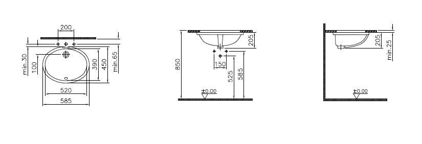 VitrA Bad Unterbau-Waschtisch S20 52 x 40 cm, mit Überlauf, ohne ...